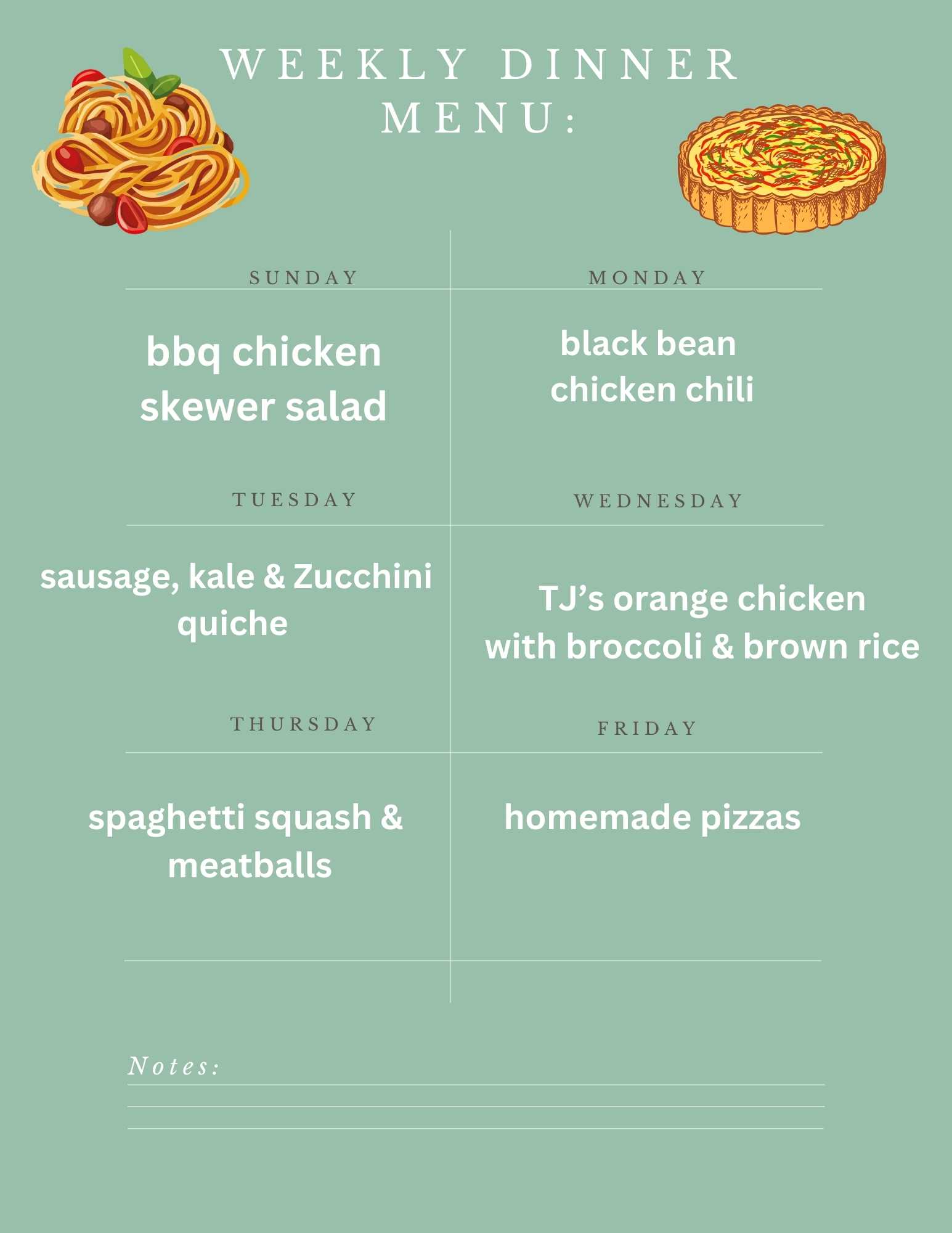 Week of Oct 20 Dinner Menu / Turquoise & Teale